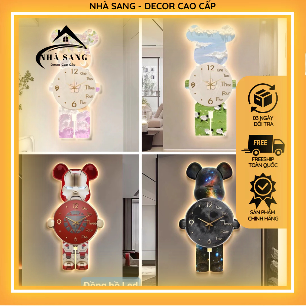 (K9)Bearbrick Bear painting combined with modern high-end mirror clock ...
