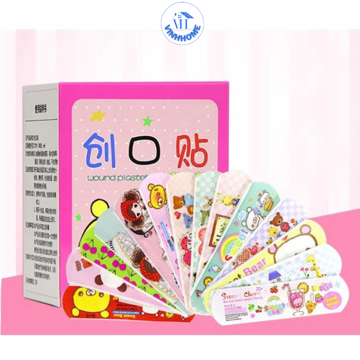 Box of 100 bandages with cute cartoon patterns for babies, first aid ...