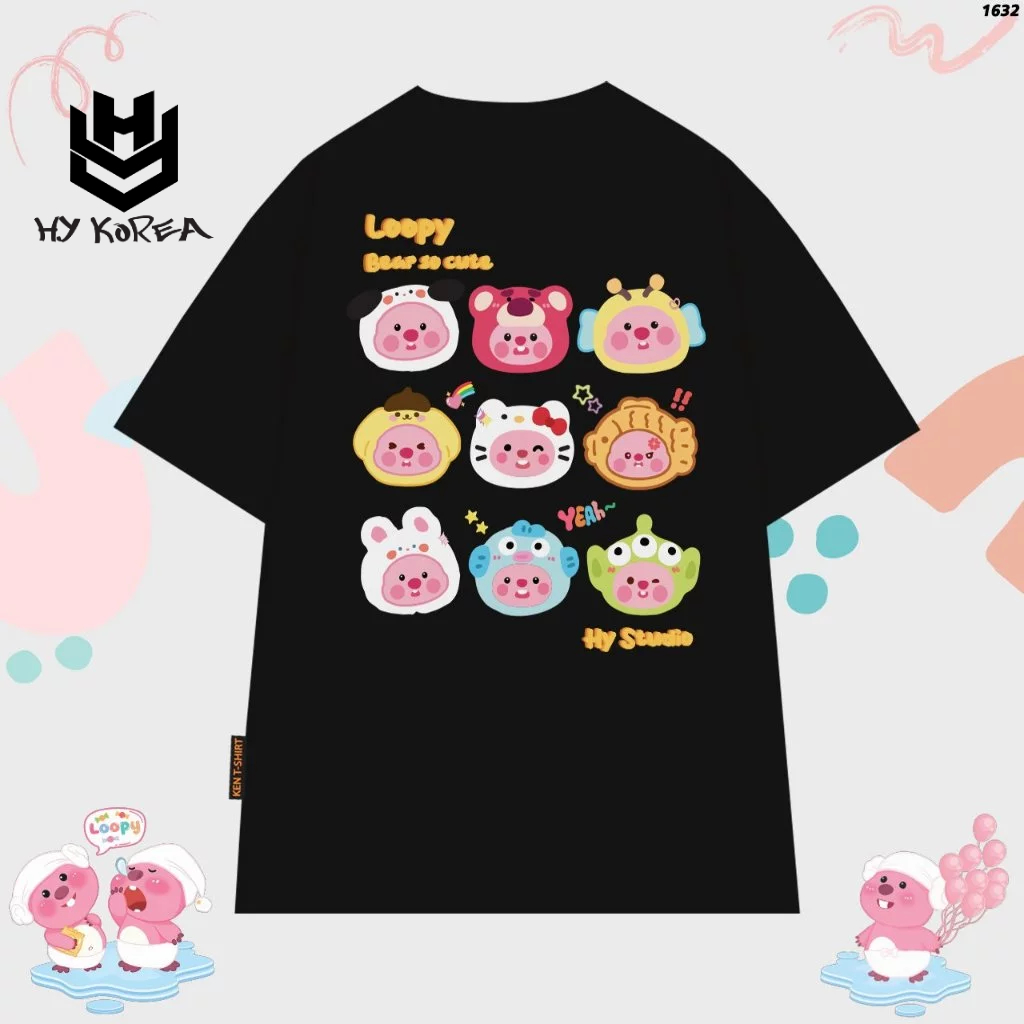 Loopy T-shirt HY KOREA Multi-headed Loopy 1632, cute loose form, loose ...