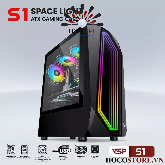 Vsp S1 Case Black LED ARGB, Transparent Side Cover - HOCO PC | Shopee ...