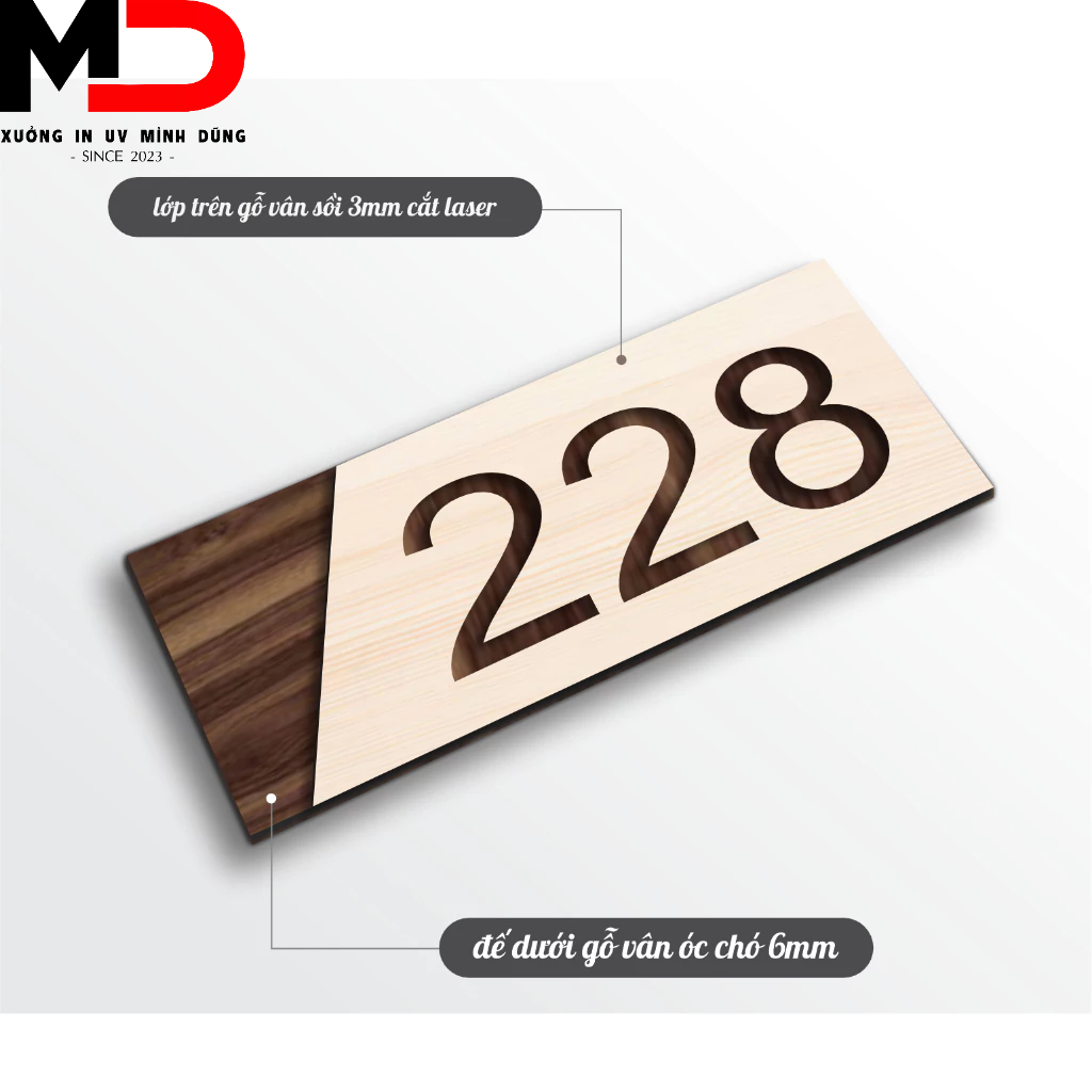 Hotel room number plate made of walnut wood + luxurious oak, laser cut ...