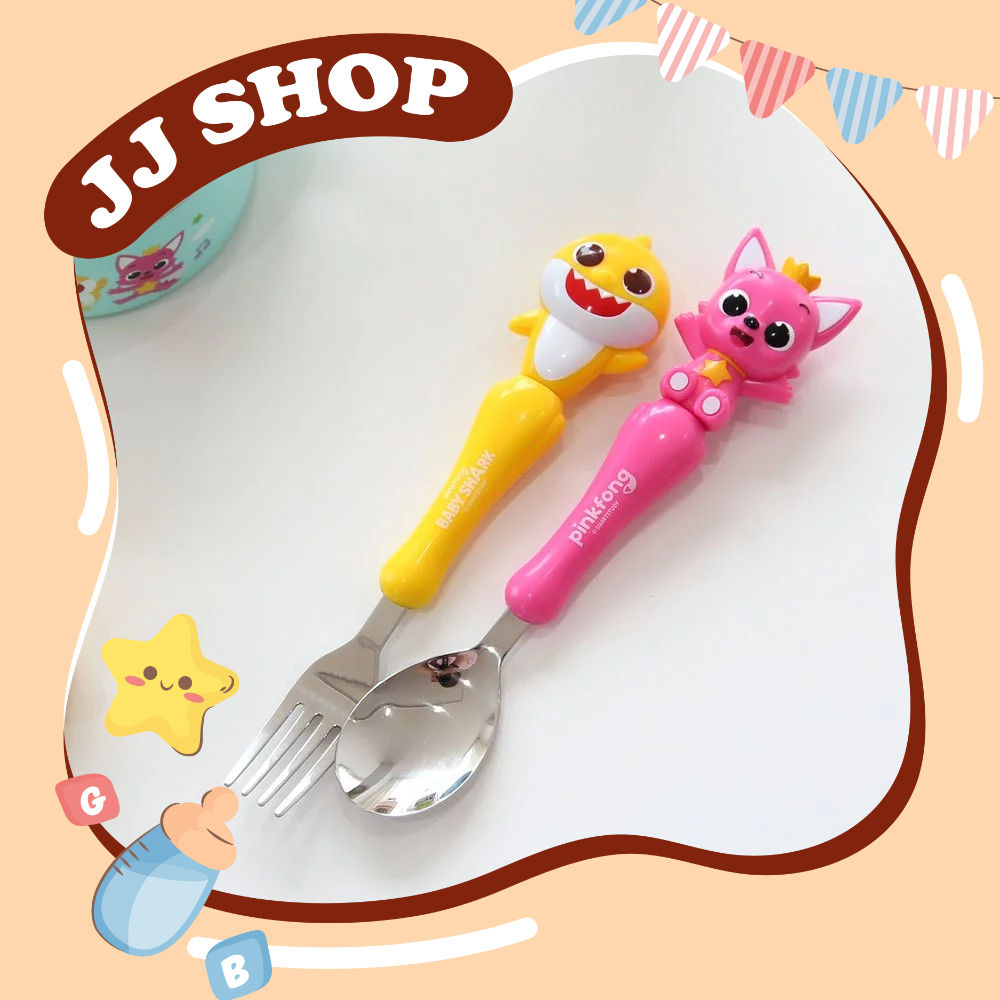 Baby Shark PinkFong Stainless Steel Spoon and Fork Set for Children ...