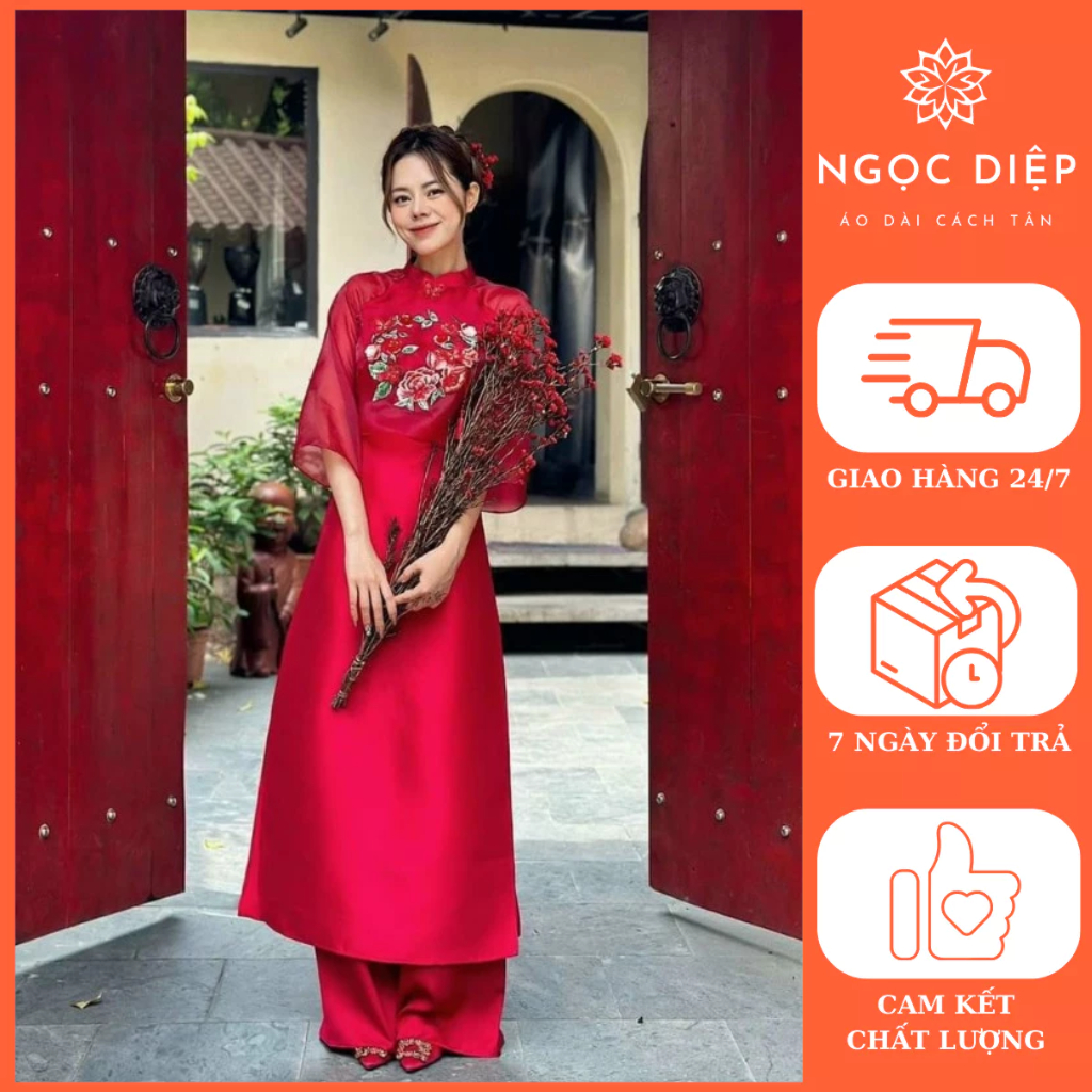 Innovative ao dai design high quality tafta material - red - Ngoc Diep Ao Dai - ND18 | Shopee ...