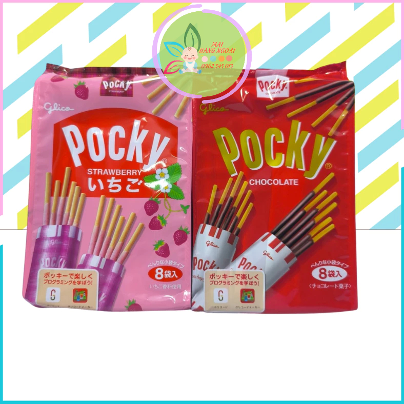 Japanese Pocky Glico Two-Flavored Chocolate And Strawberry Sticks (13.6g x 8 Small Packs ...