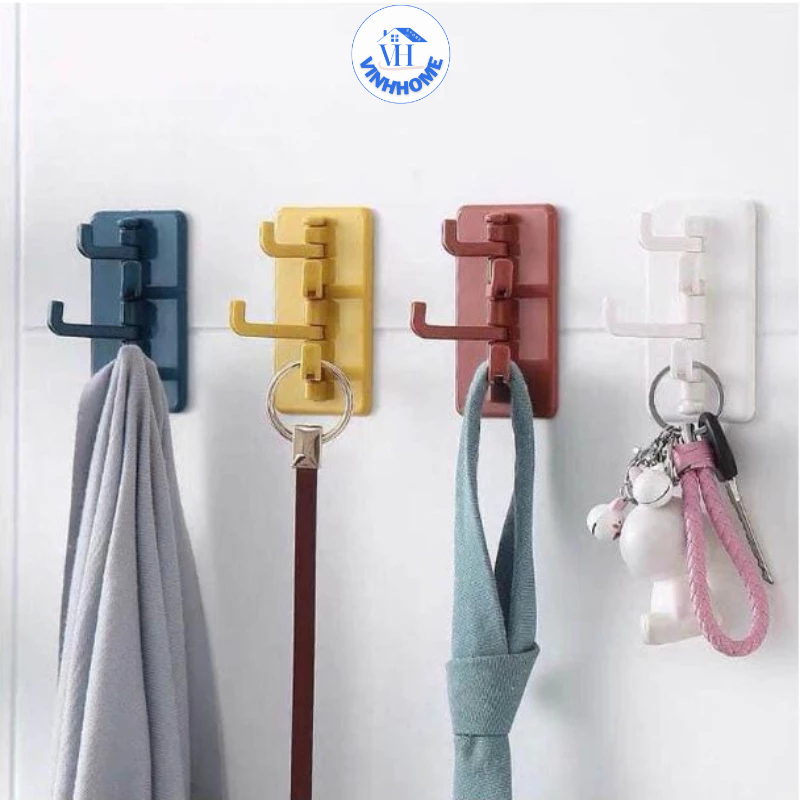 Rectangular plastic wall hook with 4 hanging bars that rotate 180 ...