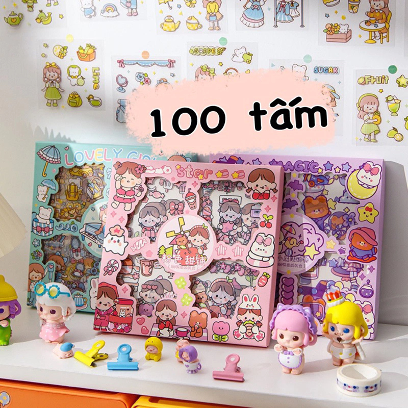 Box of 100 cute stickers to decorate water bottles, notebooks, desks ...