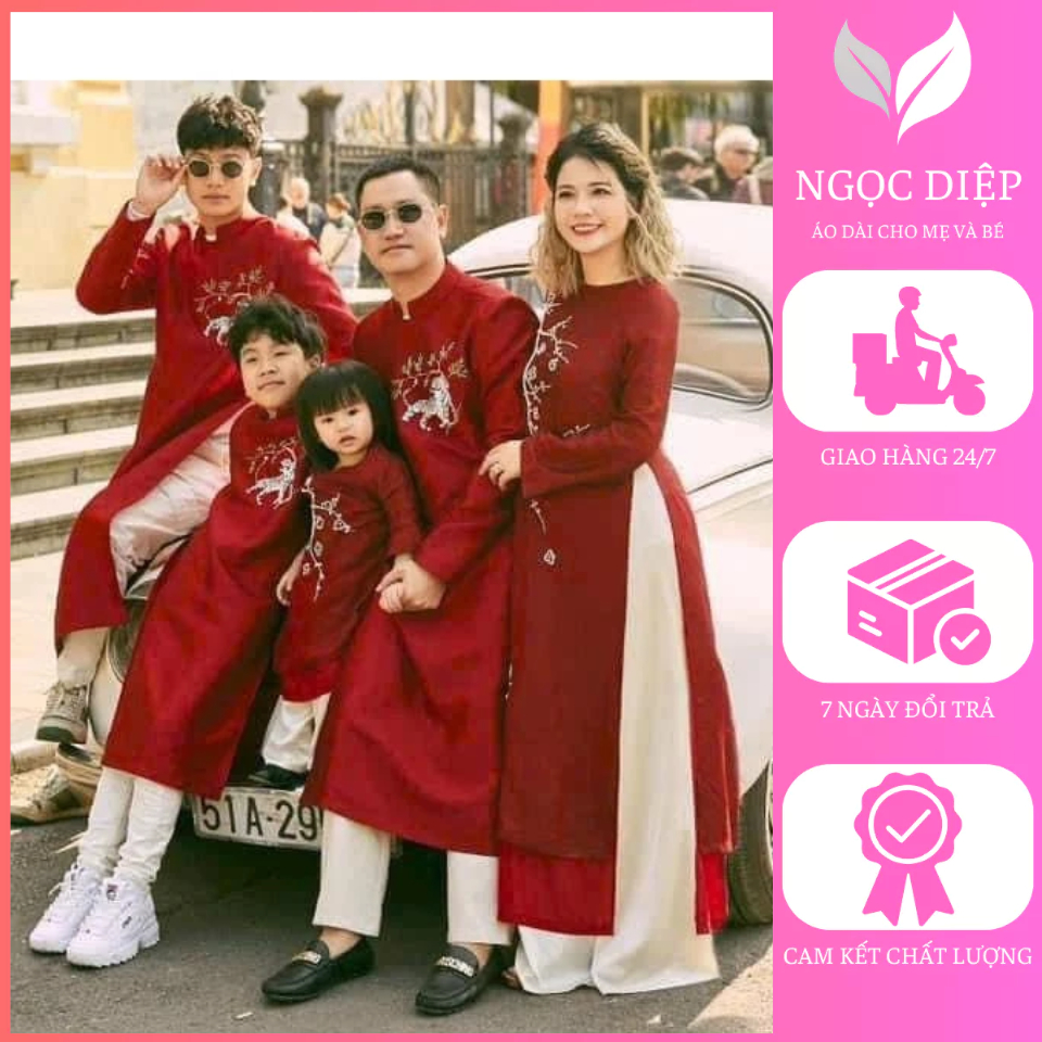 Mid-autumn Family Ao Dai Set, CNY 2024 - Brocade Tapta Fabric, High ...