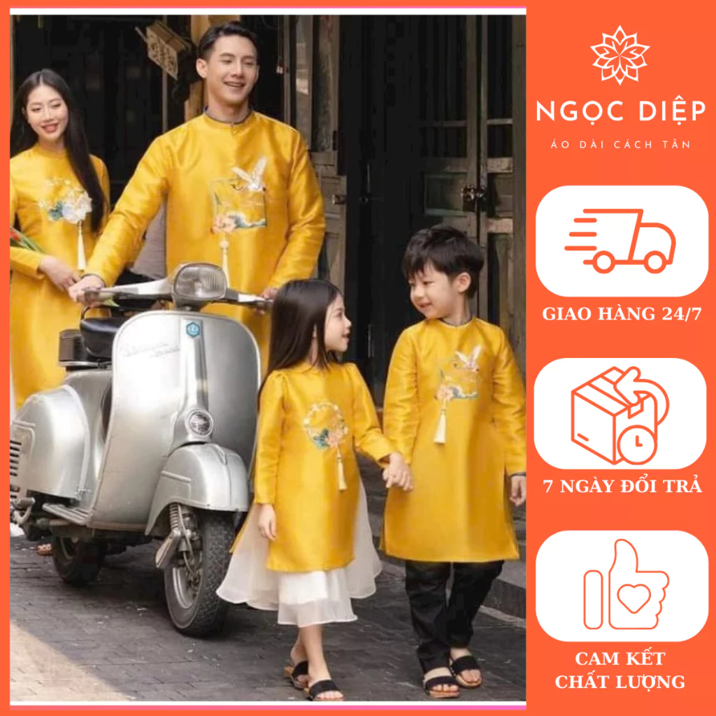 Mid-autumn Family Ao Dai Set, CNY 2024 - Tapta Fabric, High Quality ...