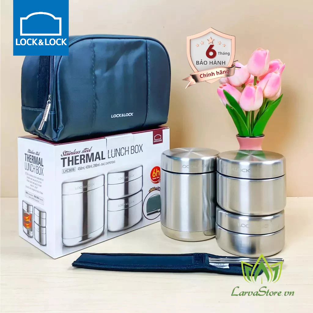 LOCK & LOCK 304 Lock Stainless Steel Thermal Lunch Box Set&Lock LHC8016 1150ml | Shopee Malaysia