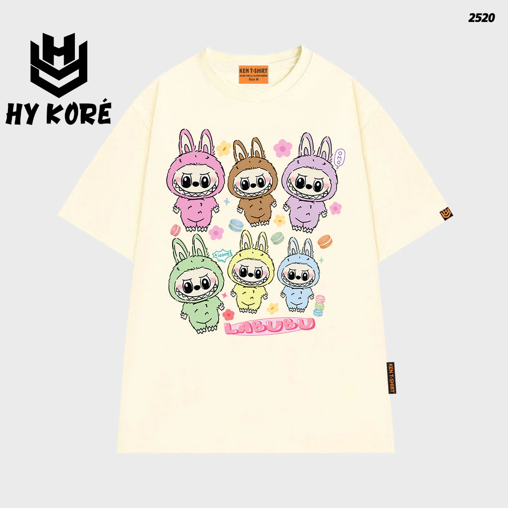 Labubu T-shirt HY KOREA Labubu Rainbow Bear 2520, loose sleeve cotton ...