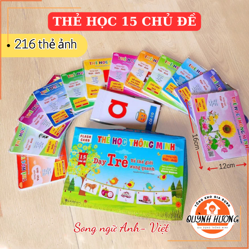 Set of 216 Learning Cards with 15 English-Vietnamese bilingual topics ...