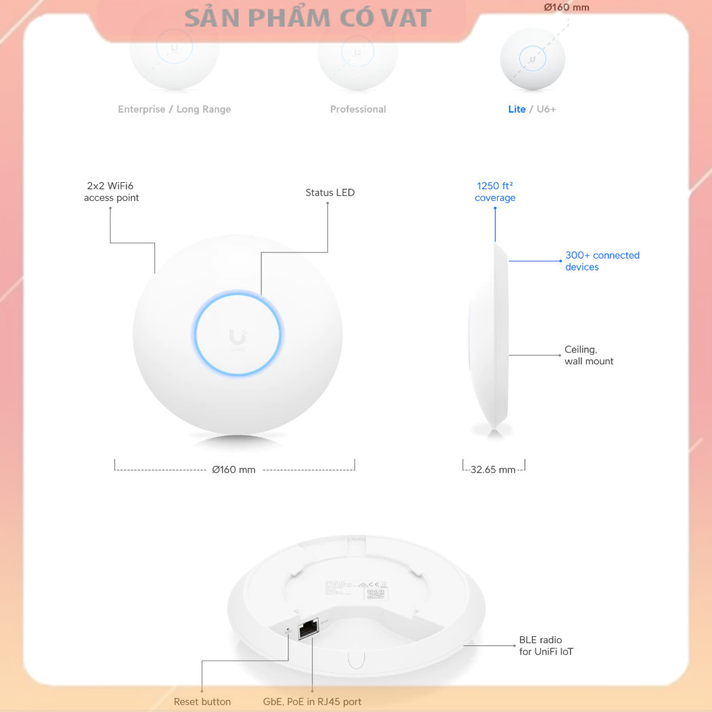 UniFi U6 Lite Ubiquiti transmitter - WiFi 6 AX standard, speed 1501Mbps ...