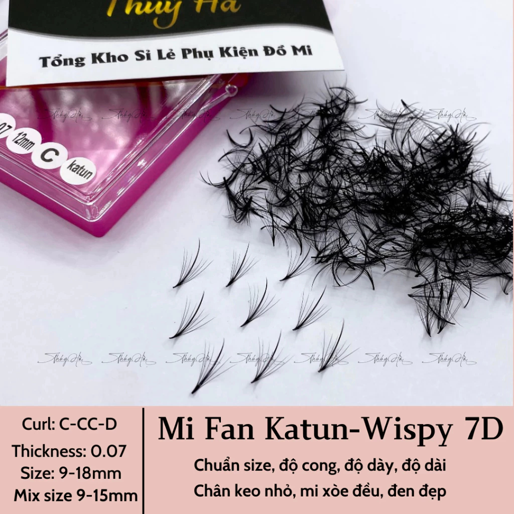Katun eyelashes - Wispy 7D box of 500 fans, 0.07 thick, curved C-CC-D ...