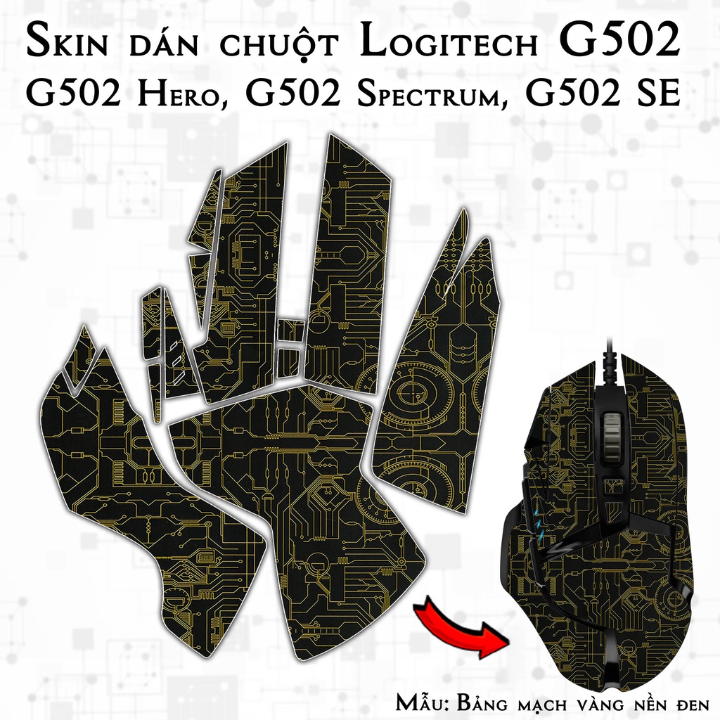 Logitech G502 mouse sticker Skin model Gold circuit board with black ...