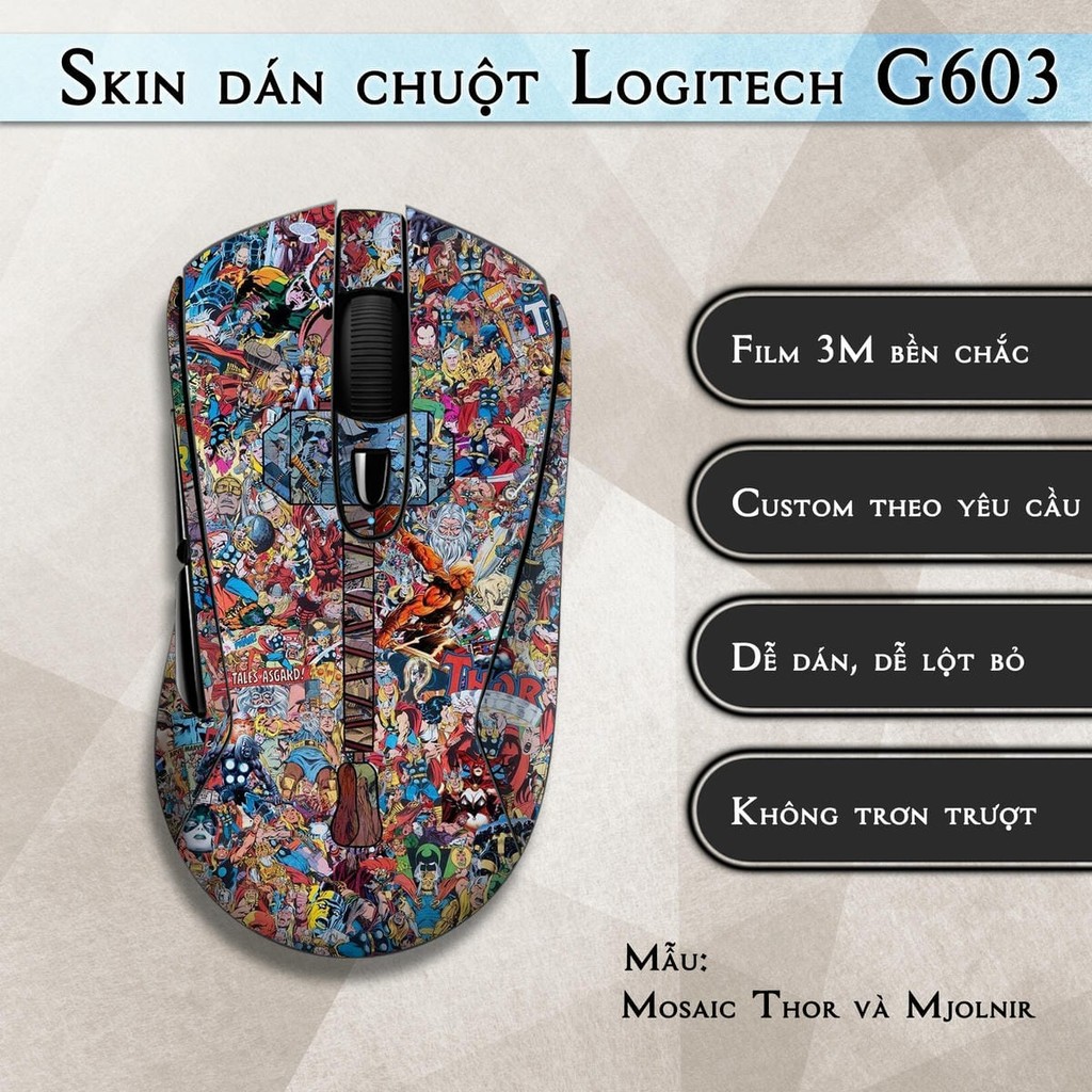 Logitech G603 mouse Skin Mosaic Thor and Mjolnir models | 3M Anti-slip ...