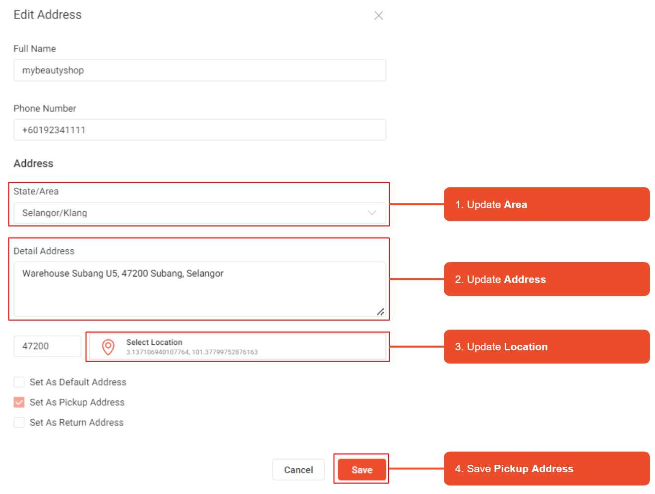 How do I update my Pickup Address geolocation pin? | Shopee MY Seller ...