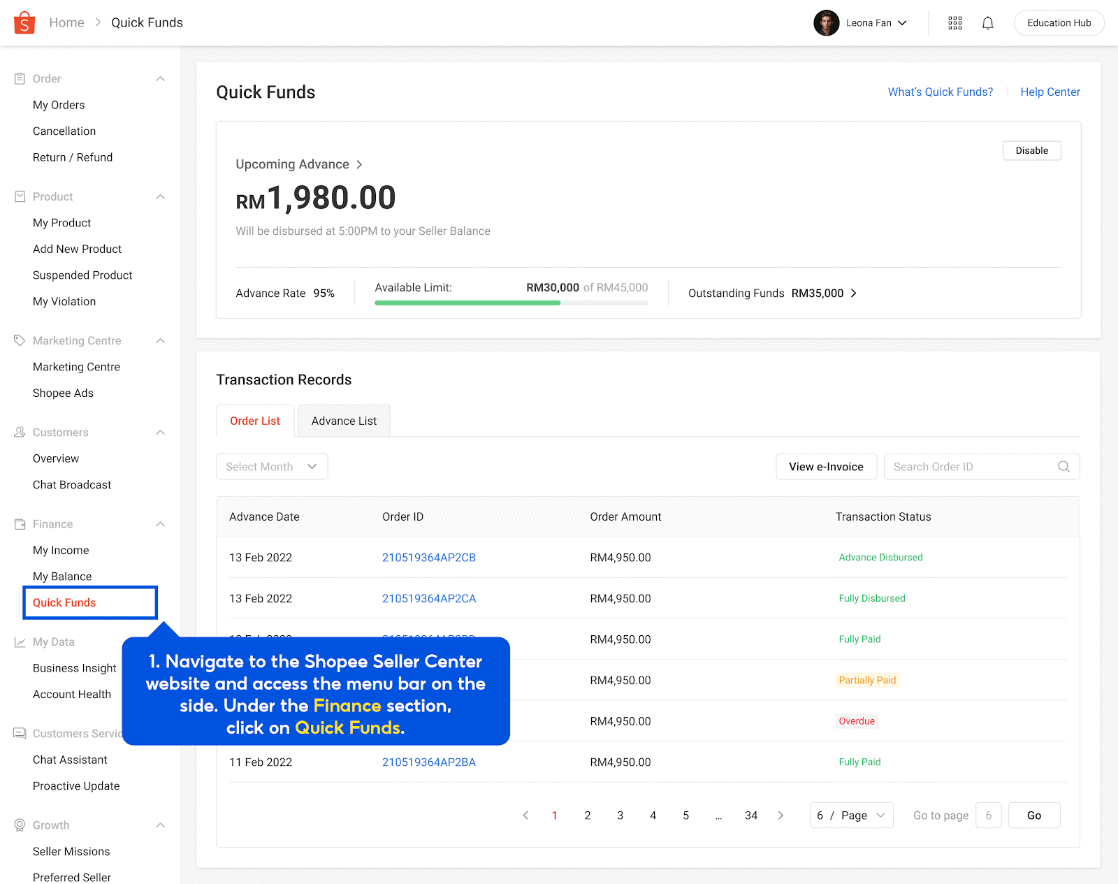Quick Funds e-Invoice FAQ | Shopee MY Seller Education Hub