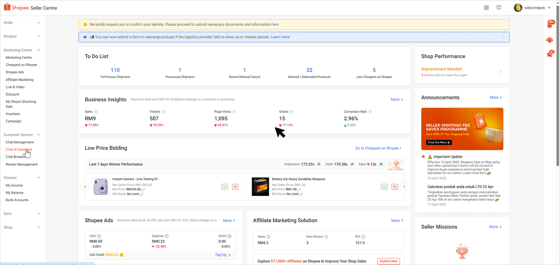 Where to view key performance metrics | Shopee MY Seller Education Hub