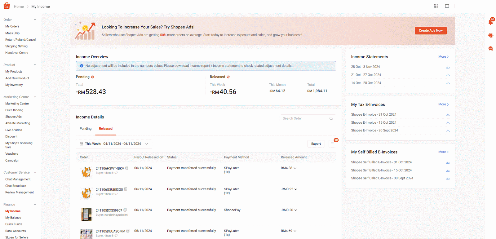 Checking Income Details | MY Seller Education [Shopee]