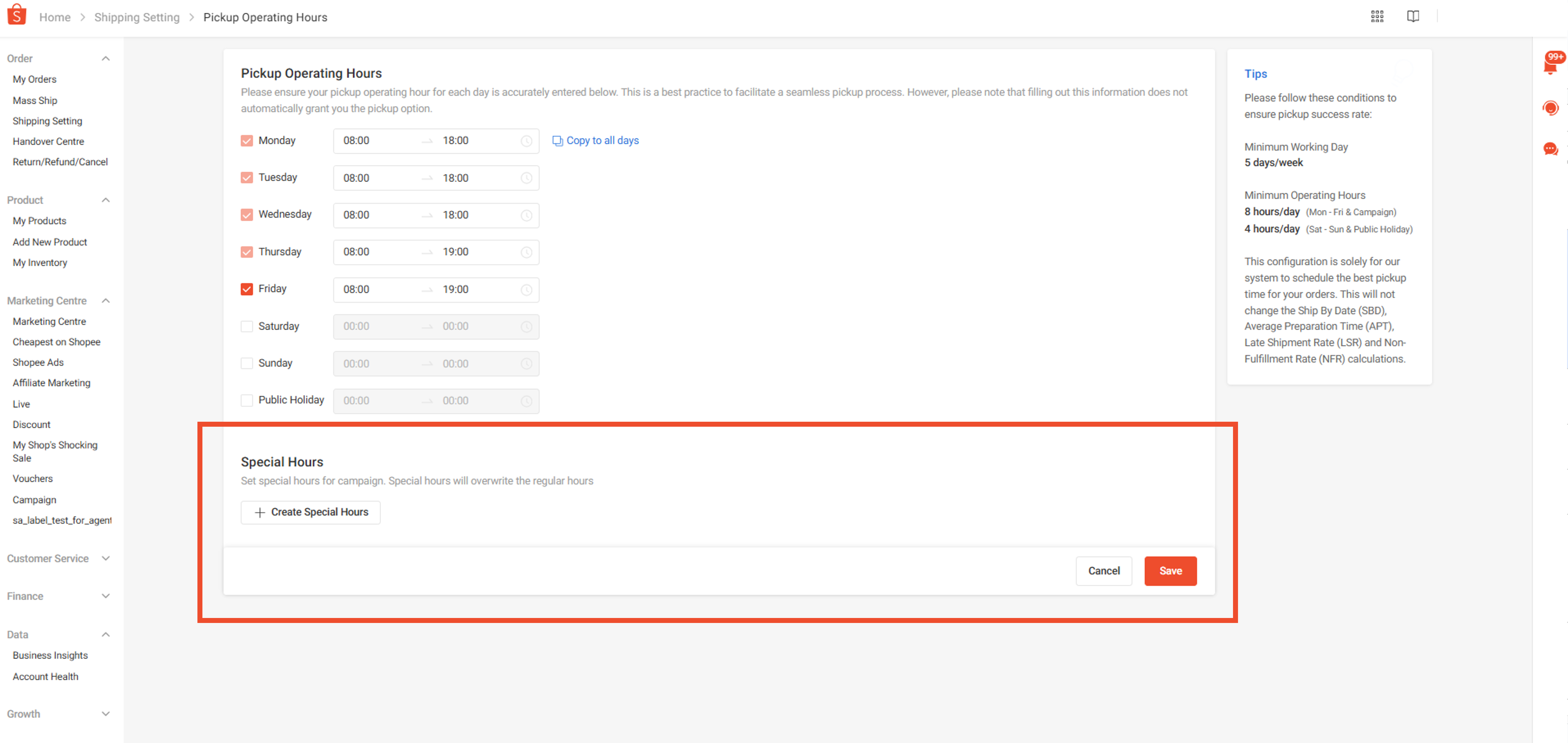 Pickup Operating Hour | Shopee MY Seller Education Hub